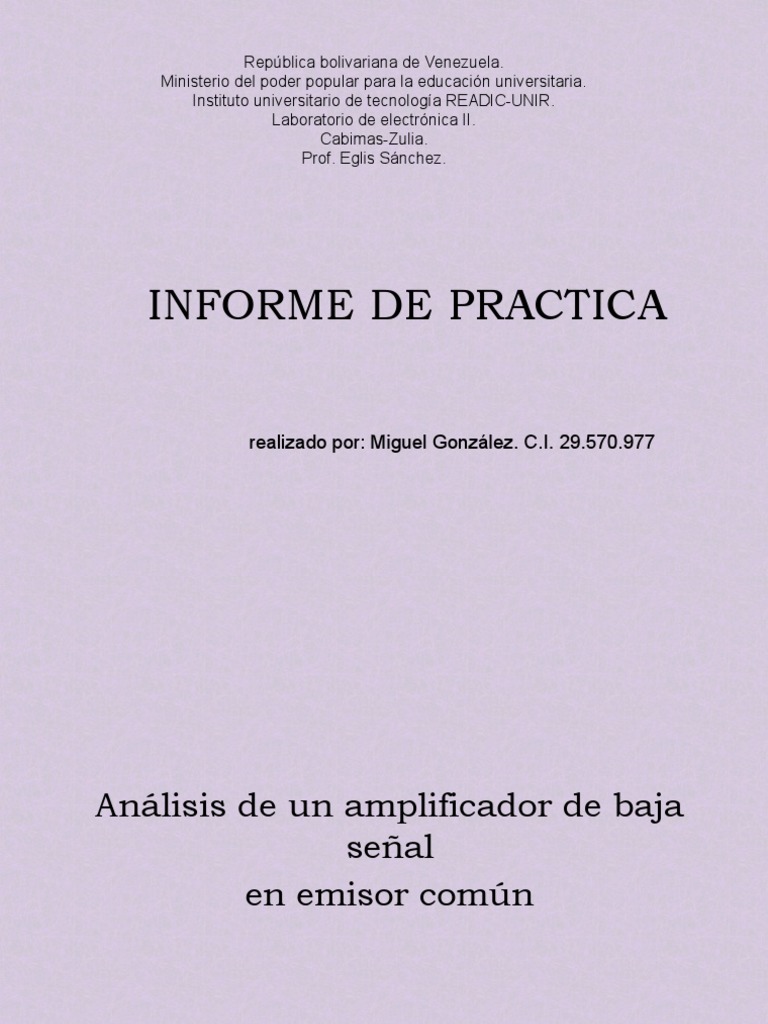 INFORME DE PRAC. ELECTRONICA Unidad 4 | PDF | Amplificador | Transistor