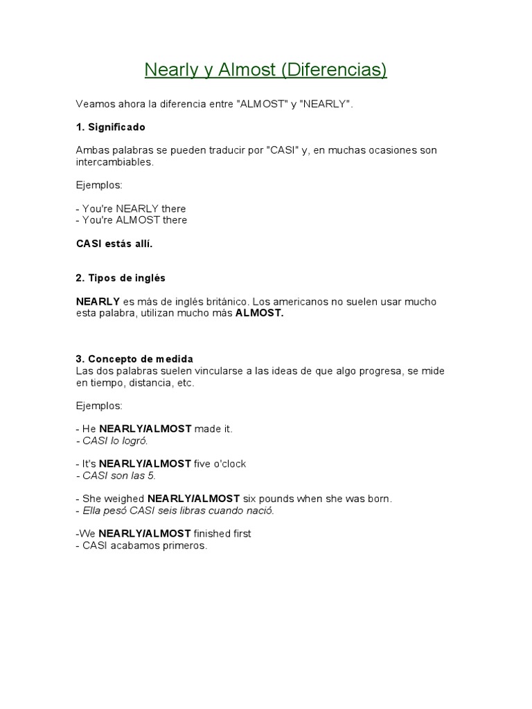 Diferencia Entre Nearly y Almost | PDF | Lingüística