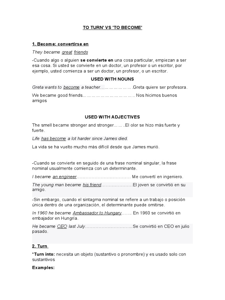 Diferencias entre "Turn" y "Become" | PDF | Unidades Semánticas ...