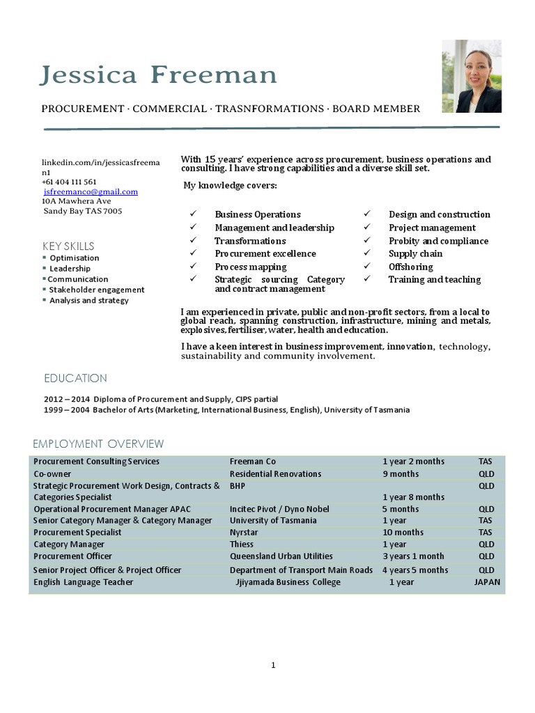Jessica Freeman Resume DRAFT 150822 | PDF | Procurement | Supply Chain
