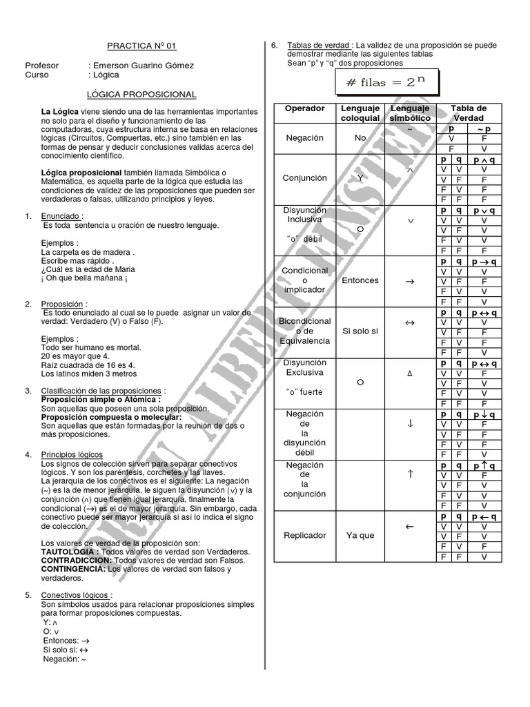 6 Formulario de Logica | PDF | Proposición | Lógica