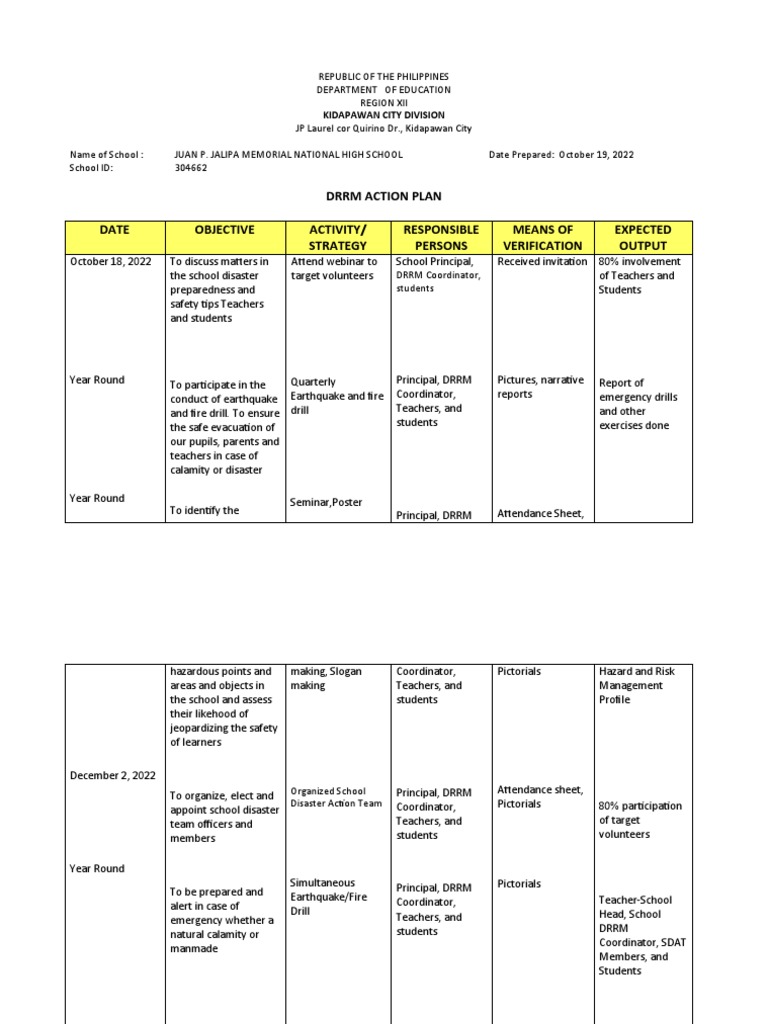 DRRM Action Plan | PDF | Risk Management | Safety