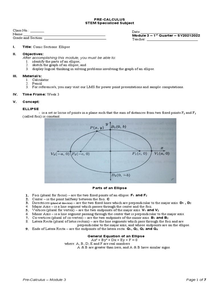 PreCal 1st QTR Module 3 | PDF | Ellipse | Perpendicular