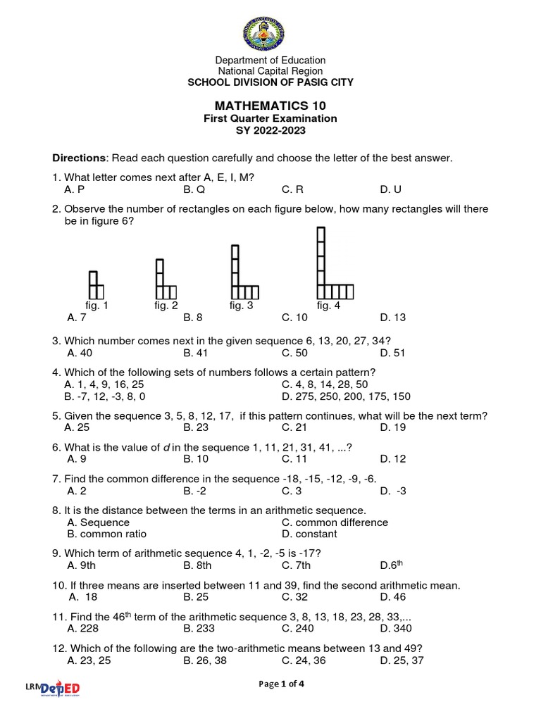Math 10-Q1-PT-TQ | PDF | Zero Of A Function | Length