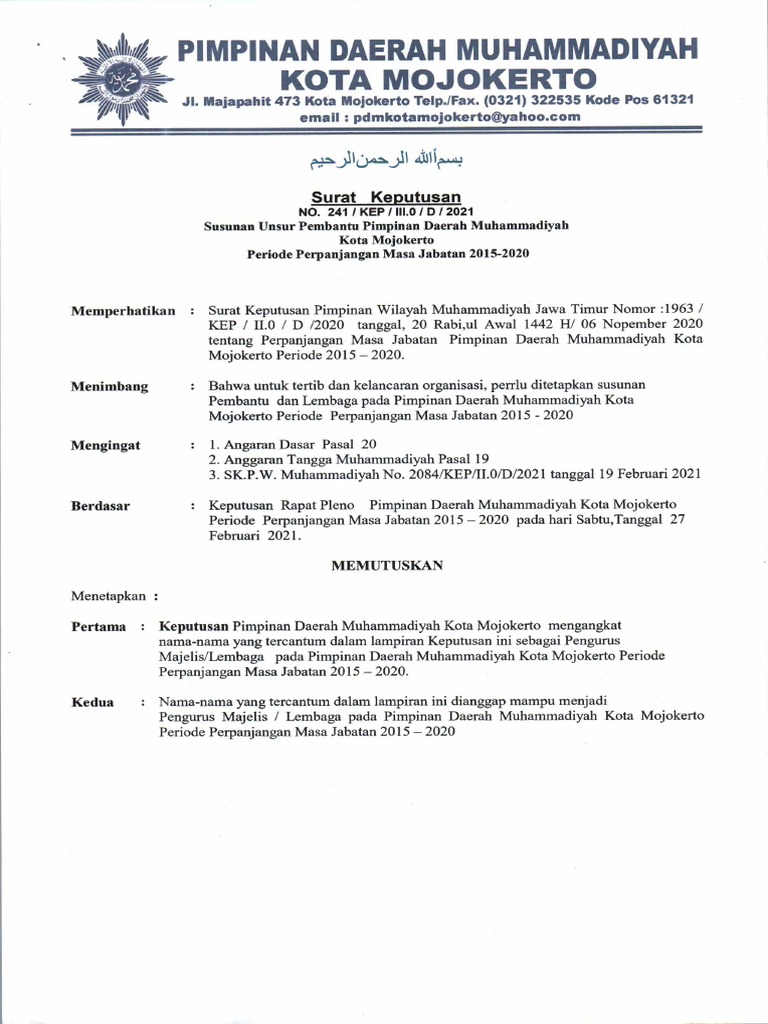 TKRS 1.A. SK MPKU PDM Kota Mojokerto | PDF