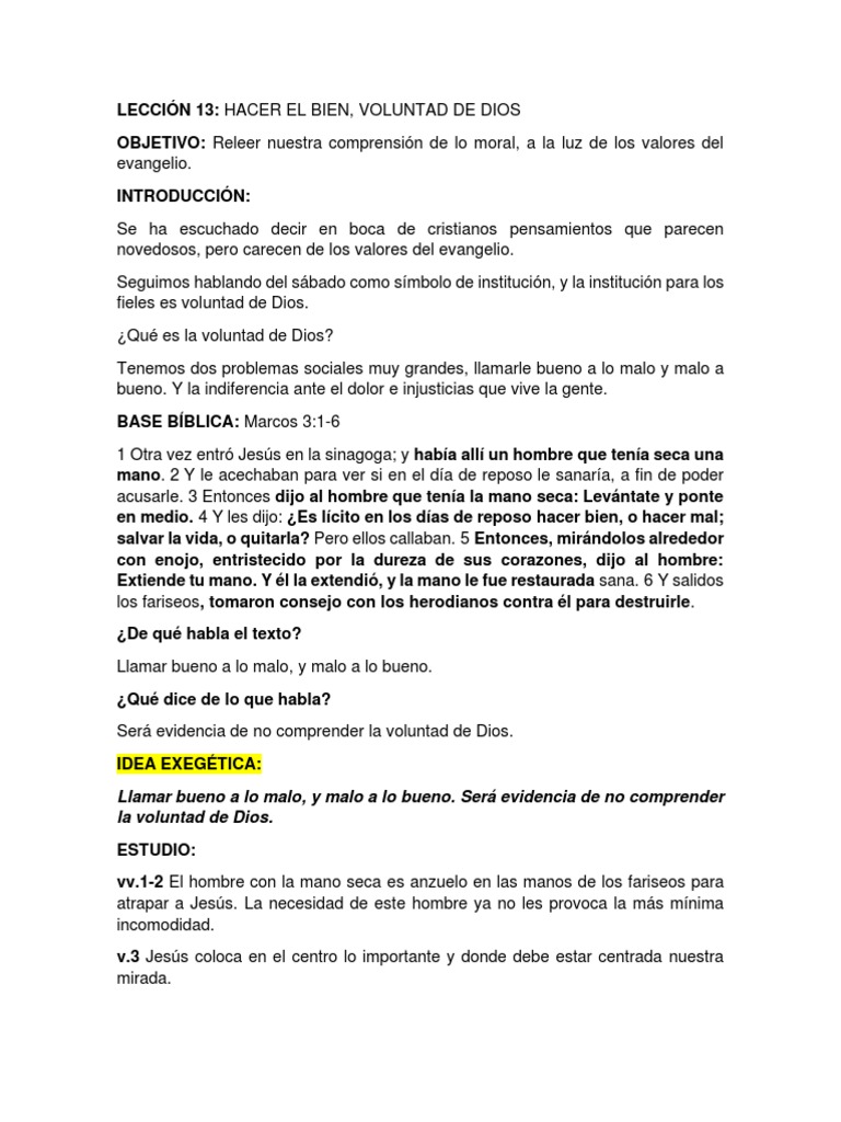 LECCIÓN 13 - Hacer El Bien, Voluntad de Dios | PDF | Mal | Jesús