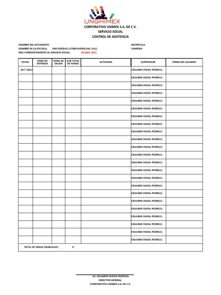 Formato Control Horas | PDF