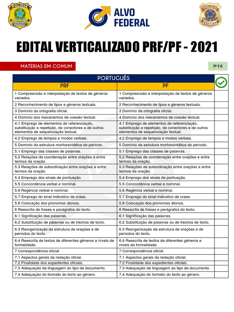 Edital Verticalizado Comparado - PRF e PF 2021 - Alvofederal 3ed-1 | PDF | Contabilidade ...