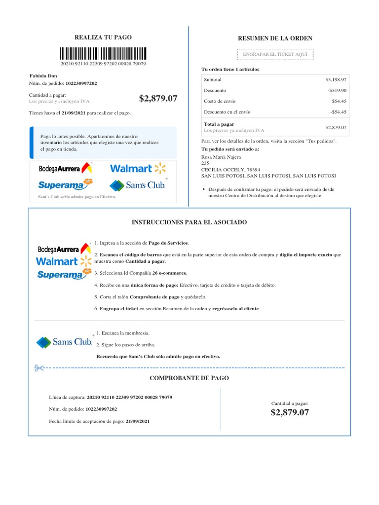 Walmart PagoEnTienda Pedido 102230997202 | PDF | Tecnología financiera ...