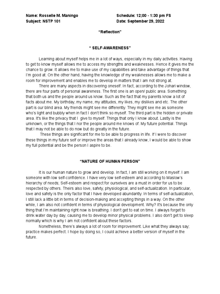 NSTP Reflection | PDF | Social Psychology | Cognitive Science