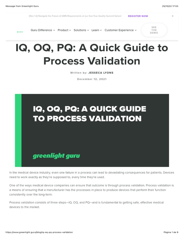 IQ, OQ, PQ: A Quick Guide To Process Validation | PDF | Verification ...