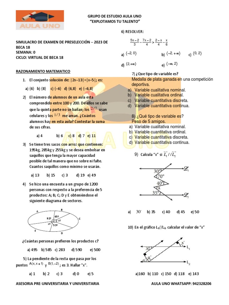Prueba de Entrada de Simulacro de Aula Uno RM en PDF | PDF | Objetos matemáticos | Geometría ...
