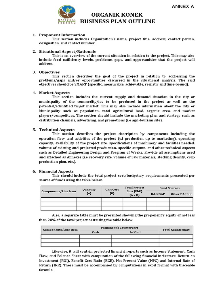 Annex A. Sample Business Plan Template | PDF | Return On Investment ...