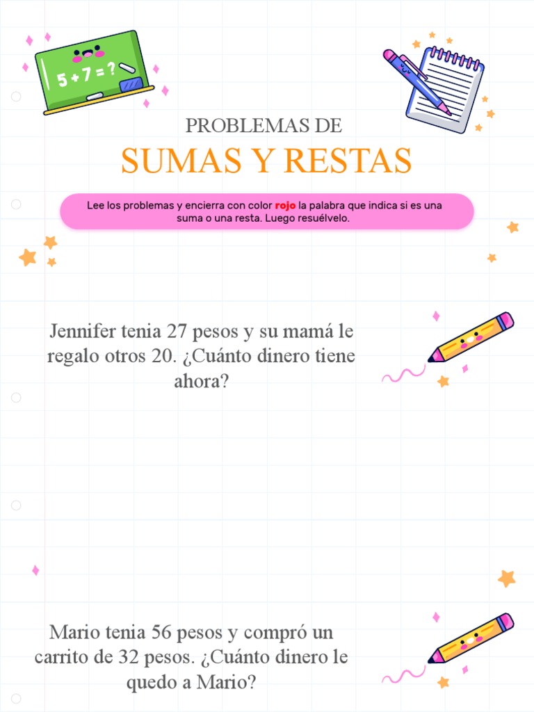 Problemas de Sumas y Restas | PDF
