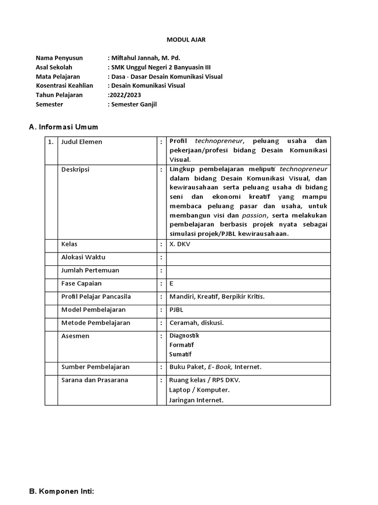 Contoh Modul Ajar DKV - Isi | PDF