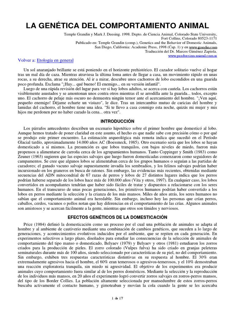 La Genetica Del Comportamiento Animal | PDF | Etología | Comportamiento