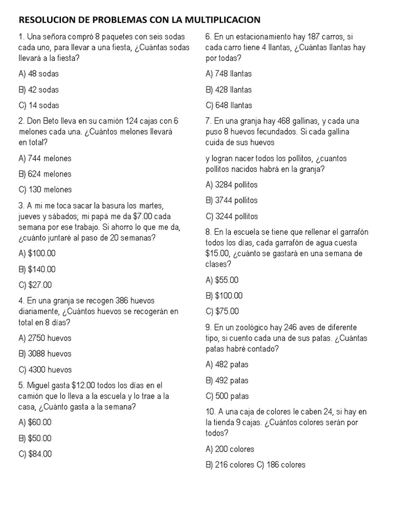 Problemas Con La Multiplicacion | PDF