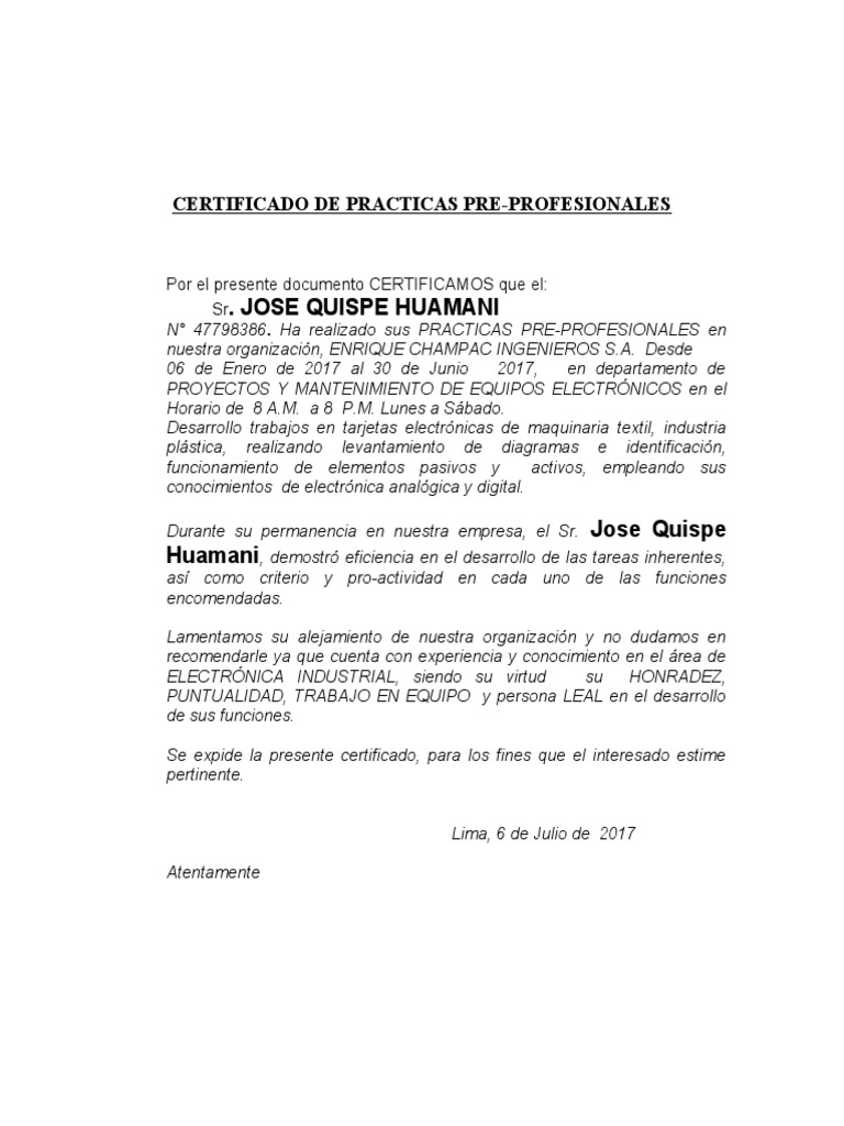 Jose Quispe Certificado | PDF