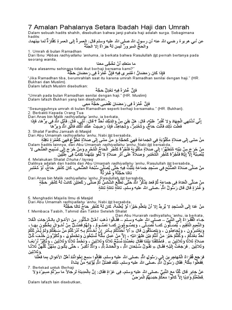7 Amalan Pahalanya Setara Ibadah Haji Dan Umrah | PDF