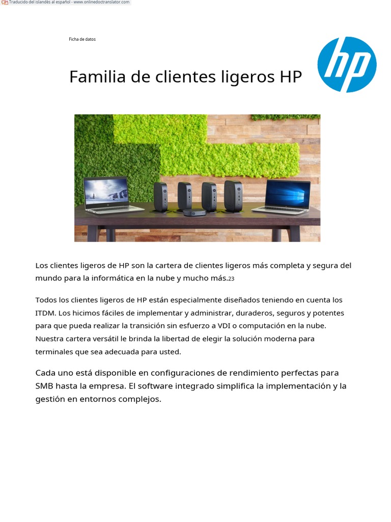 CLIENTES LIGEROS HP. Español | PDF | Windows 10 | Computación en la nube