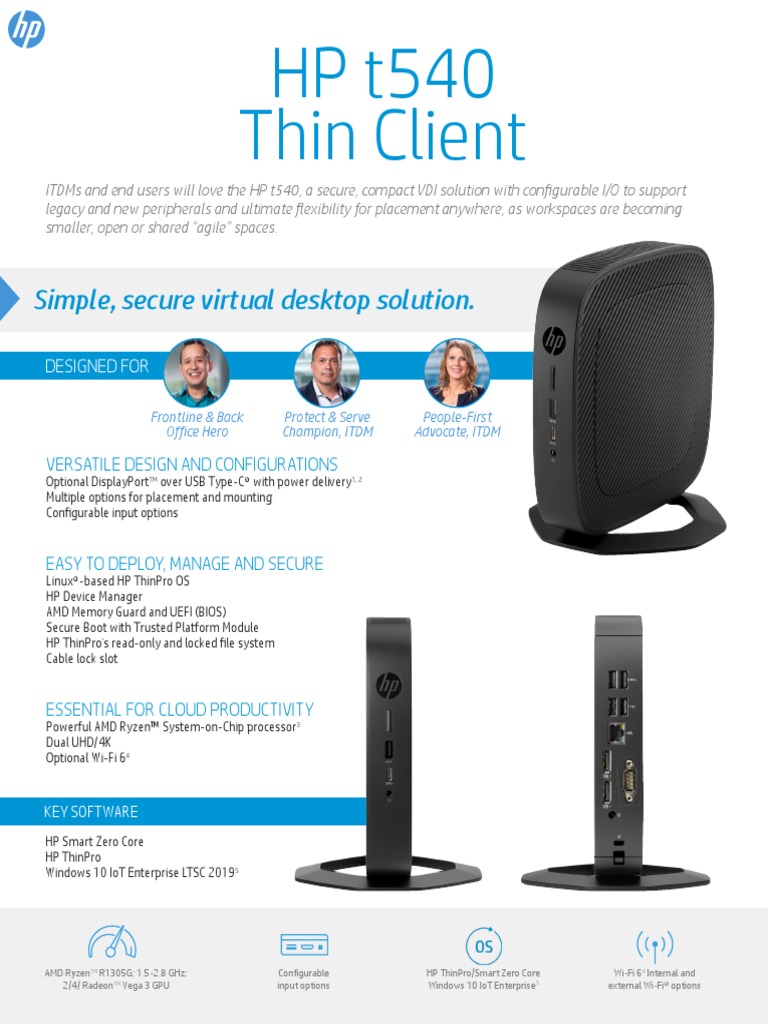 HP t540 Thin Client: Simple, Secure Virtual Desktop Solution | PDF | Wi ...