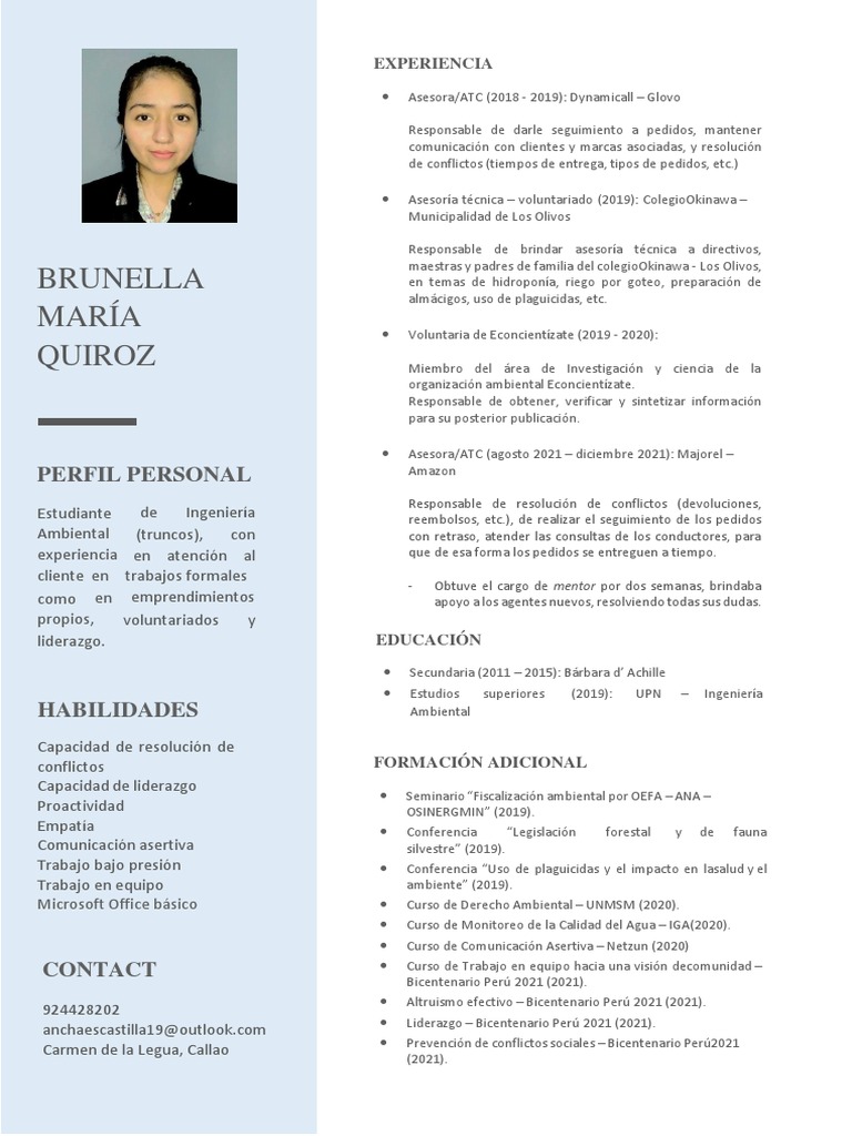 CV - Brunella Maria Quiroz Tocchini | PDF
