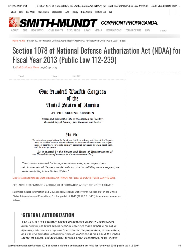 Section 1078 of National Defense Authorization Act (NDAA) For Fiscal ...
