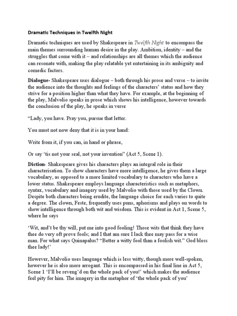 Dramatic Techniques in Twelfth Night | PDF