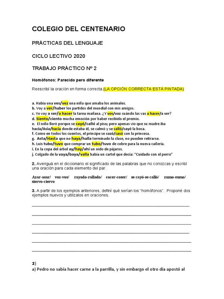TP N2 Lengua Homofonia | PDF | Artes del Lenguaje y Comunicación