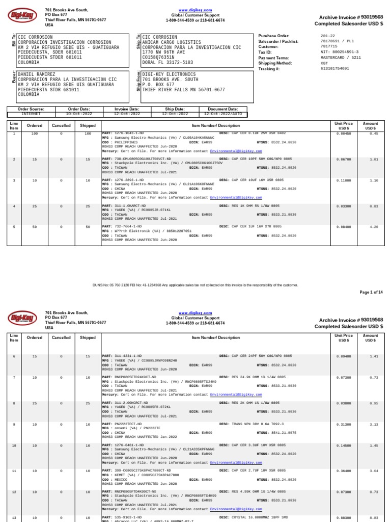 Digikey Invoice | PDF