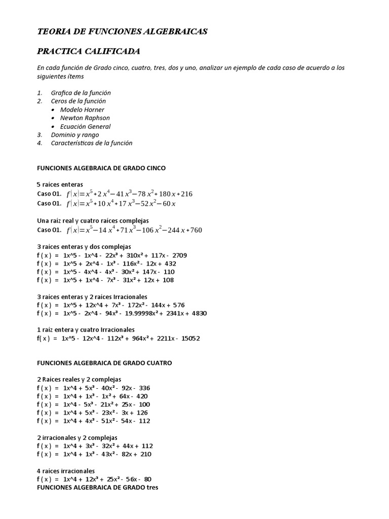 Análisis de Funciones Algebraicas | PDF | Ecuaciones | Función (Matemáticas)