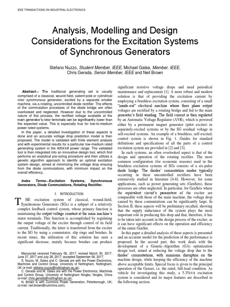 Optimal Design of Synchronous Generator Excitation Systems | PDF | Rectifier | Electric Generator