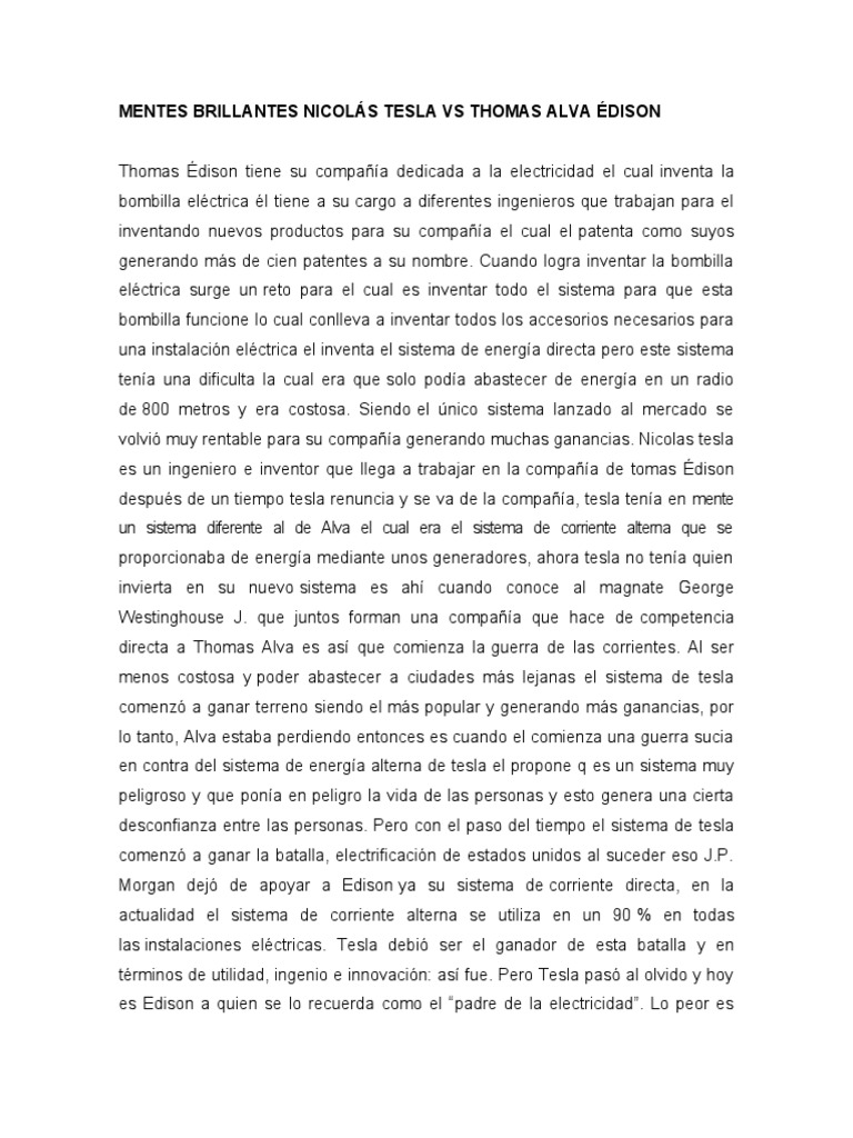 Tesla vs Edison: La Guerra de las Corrientes | PDF | Nikola Tesla ...