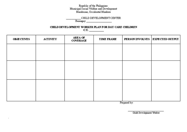Child Development Worker Plan For Day Care Children | PDF | Business ...