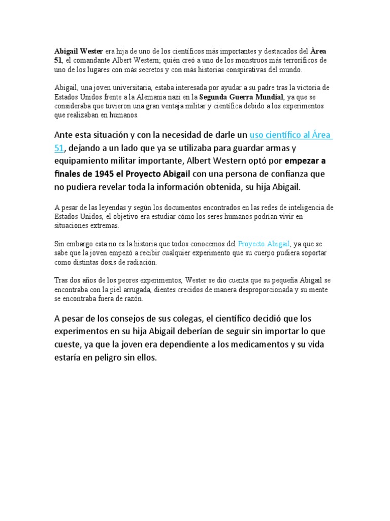 Historia del Proyecto Abigail en Área 51 | PDF