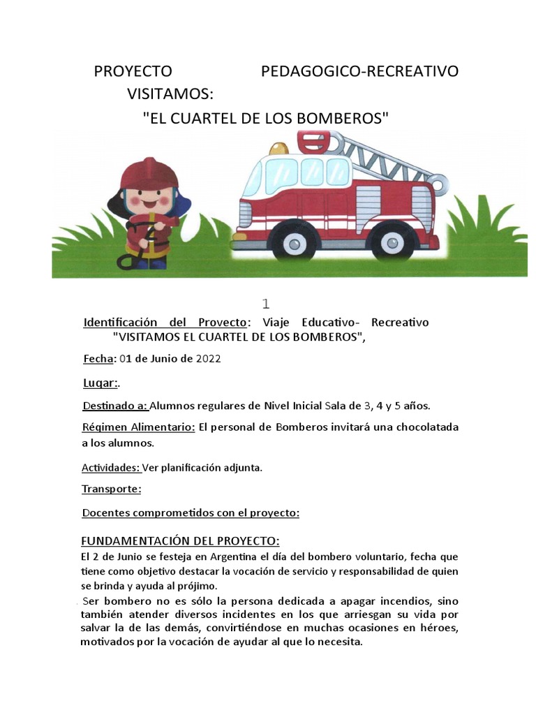 PROYECTO PEDAGOGICO de Los Bomberos para Subir | PDF | Bombero