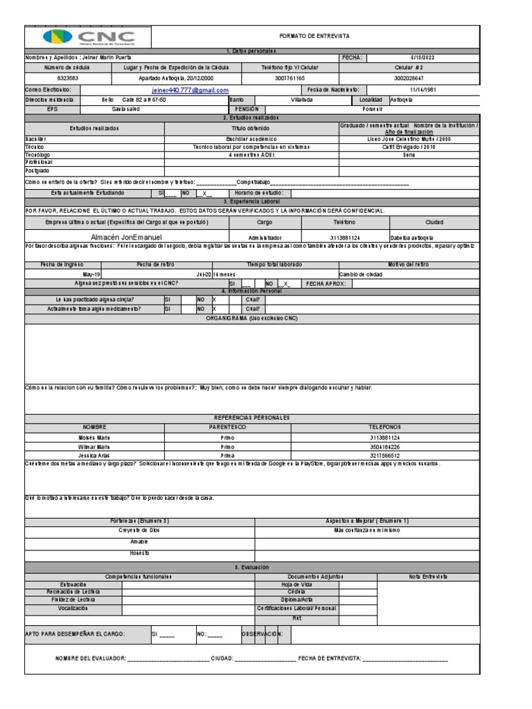 Formato de Entrevista General | PDF