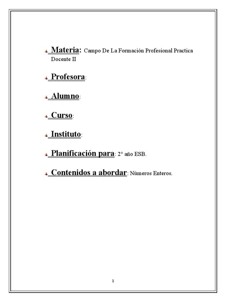 Planificación de Números Enteros para Secundaria | PDF | Entero ...