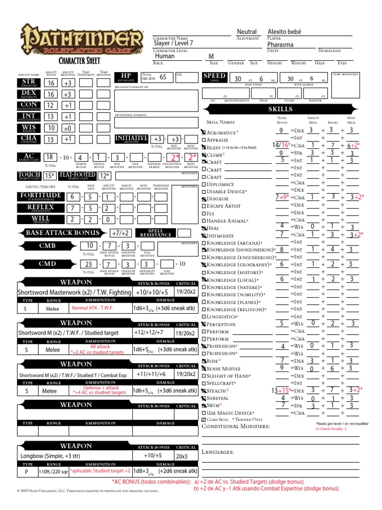 CharacterSheet - Slayer LVL 7 - Alex | PDF | Role Playing Games ...