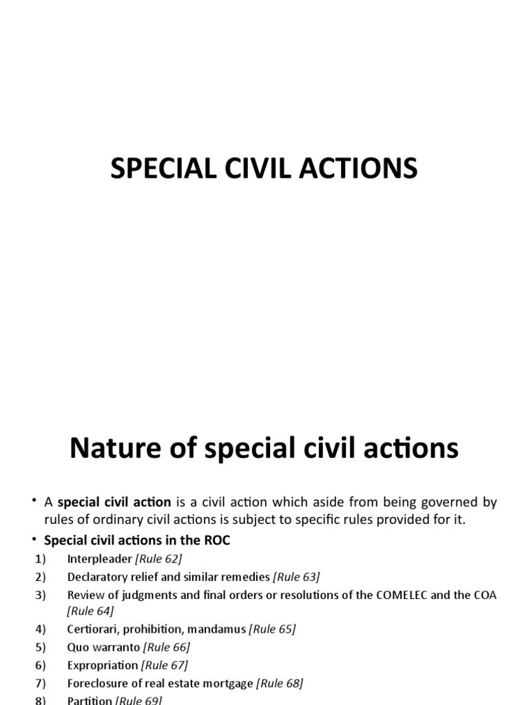 Overview of Special Civil Actions | PDF | Mandamus | Certiorari