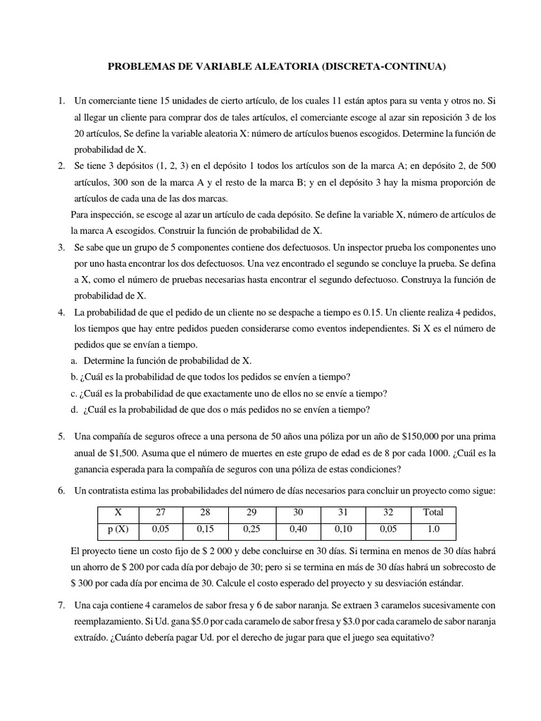 Problemas de Va Discretas y Continuas | PDF | Variable aleatoria | Probabilidad