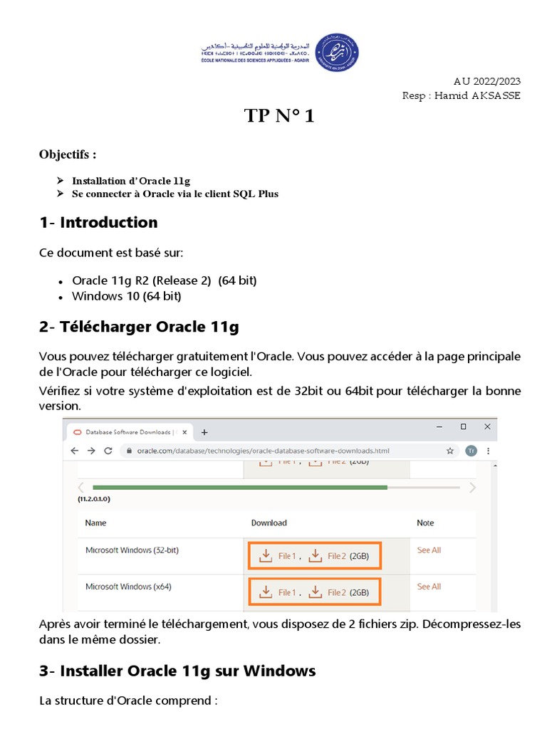 TP1 Administration BD | PDF | Base de données Oracle | Données informatiques