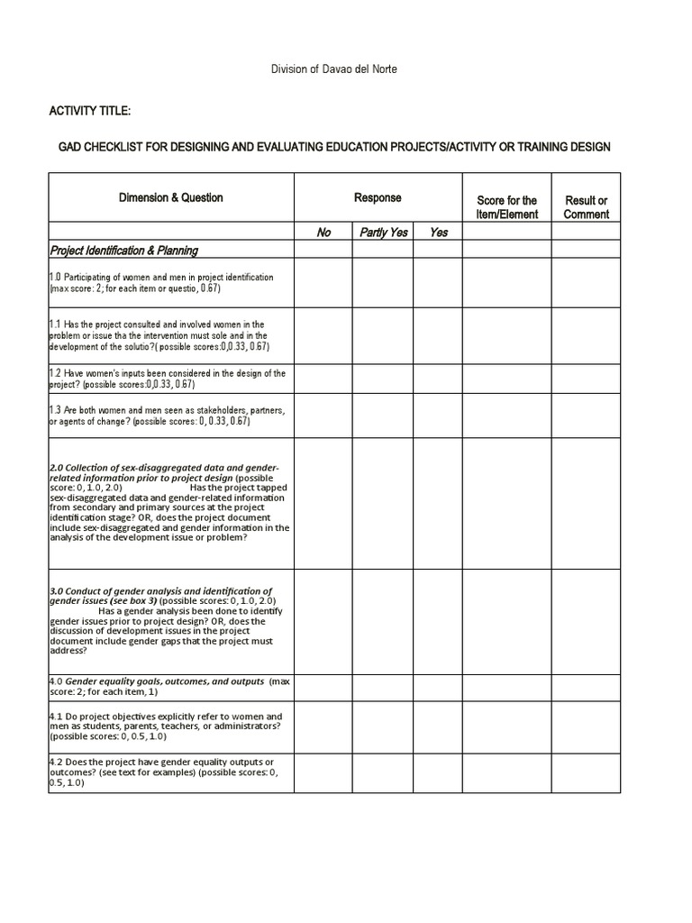 2021 GAD Checklist 1 | PDF | Gender | Gender Studies