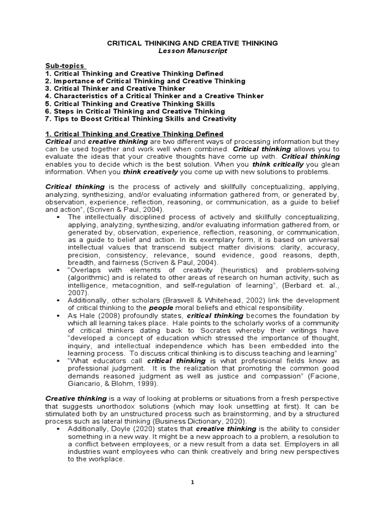 Critical and Creative Thinking: A Comprehensive Guide to Developing Higher-Order Thinking Skills ...