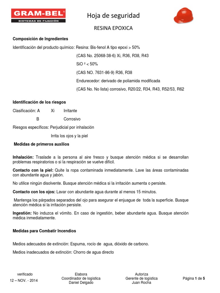 Hoja de Seguridad Resina Epoxica | PDF | Agua | Epoxy