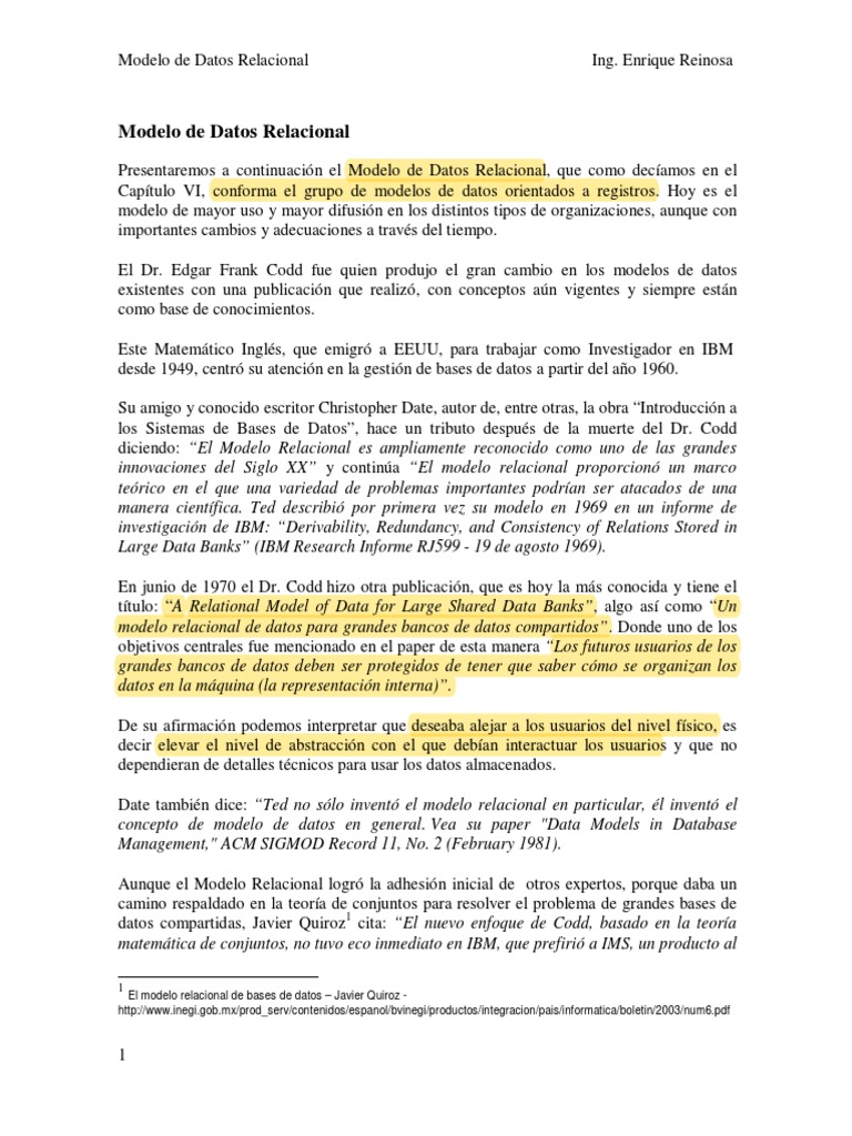 Modelo de Datos Relacional | PDF | Base de datos relacional | Bases de ...
