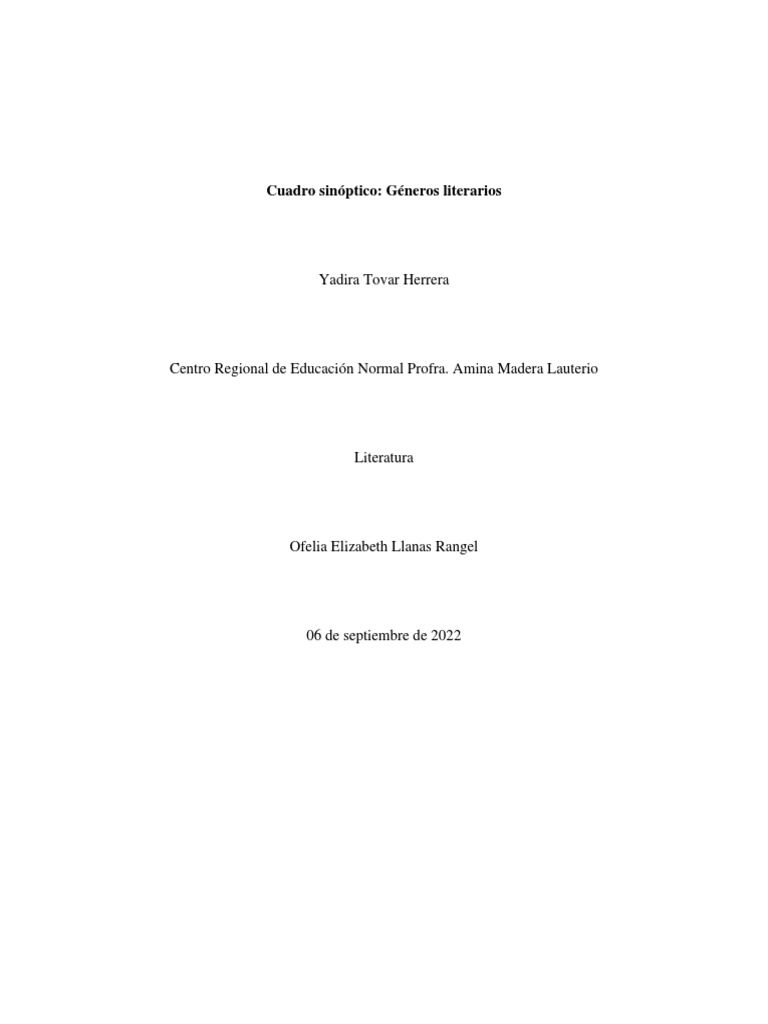 2 Cuadro Sinoptico de Generos Literarios F | PDF 2 Cuadro Sinoptico de Generos Literarios F | PDF