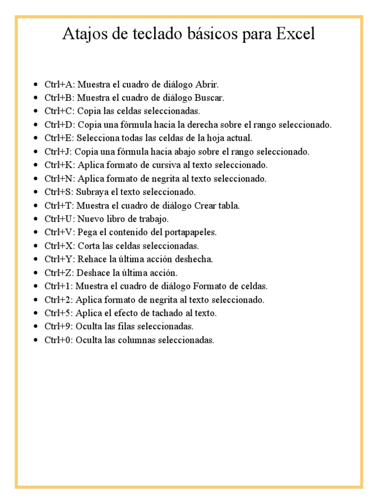 Atajos de Teclado Básicos para Excel | PDF
