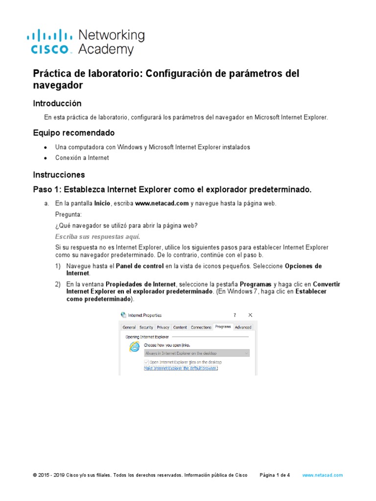 11.2.3.5 Lab - Configure Browser Settings | PDF | explorador de Internet | Windows 10