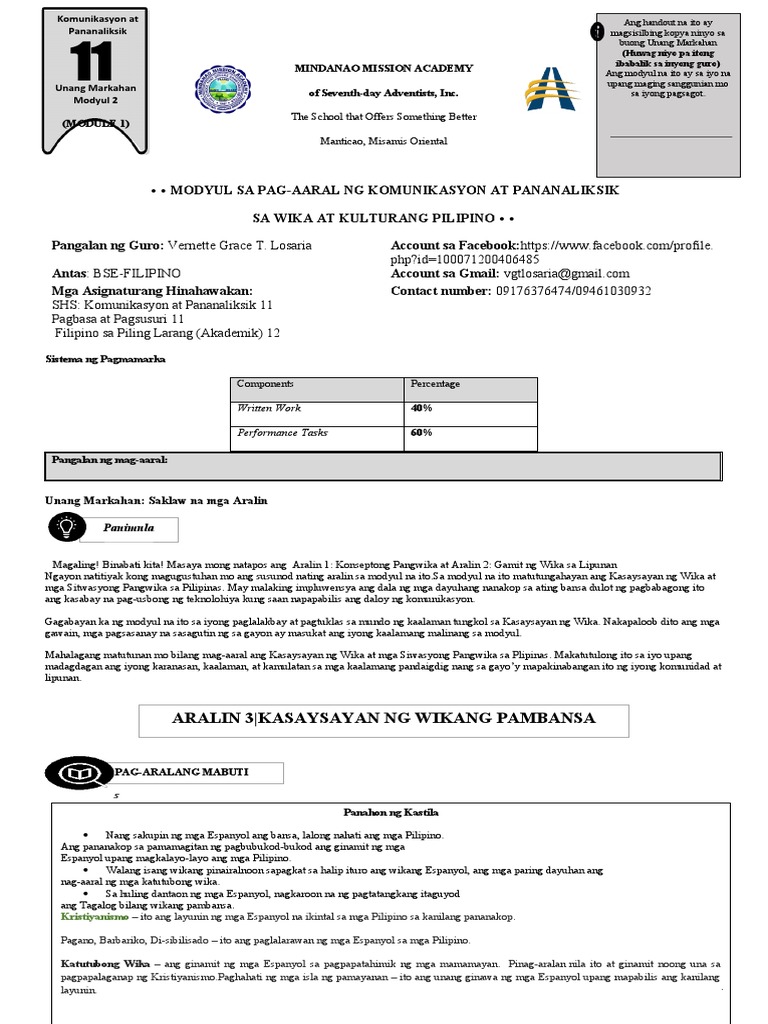Kom at Pan Modyul 2 Kwarter 1 | PDF